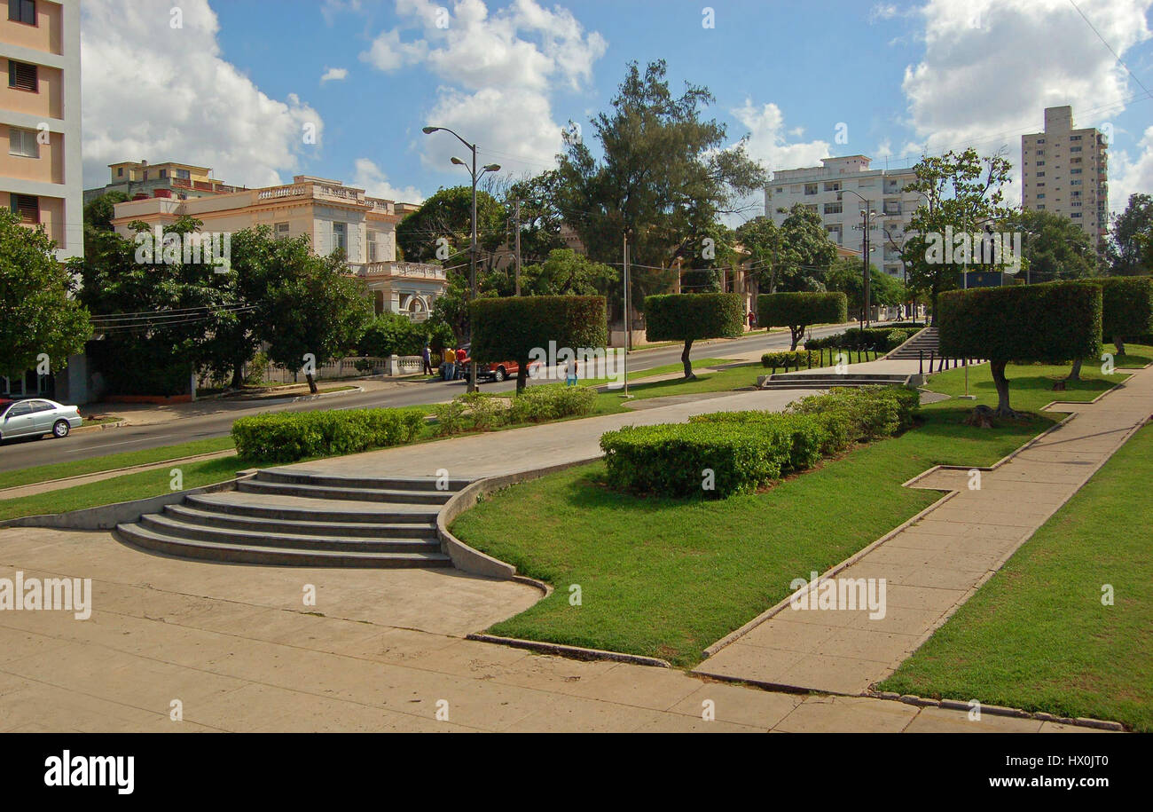 View of the ornamental stepped ascent of Avenida Paseo in Vedado ...