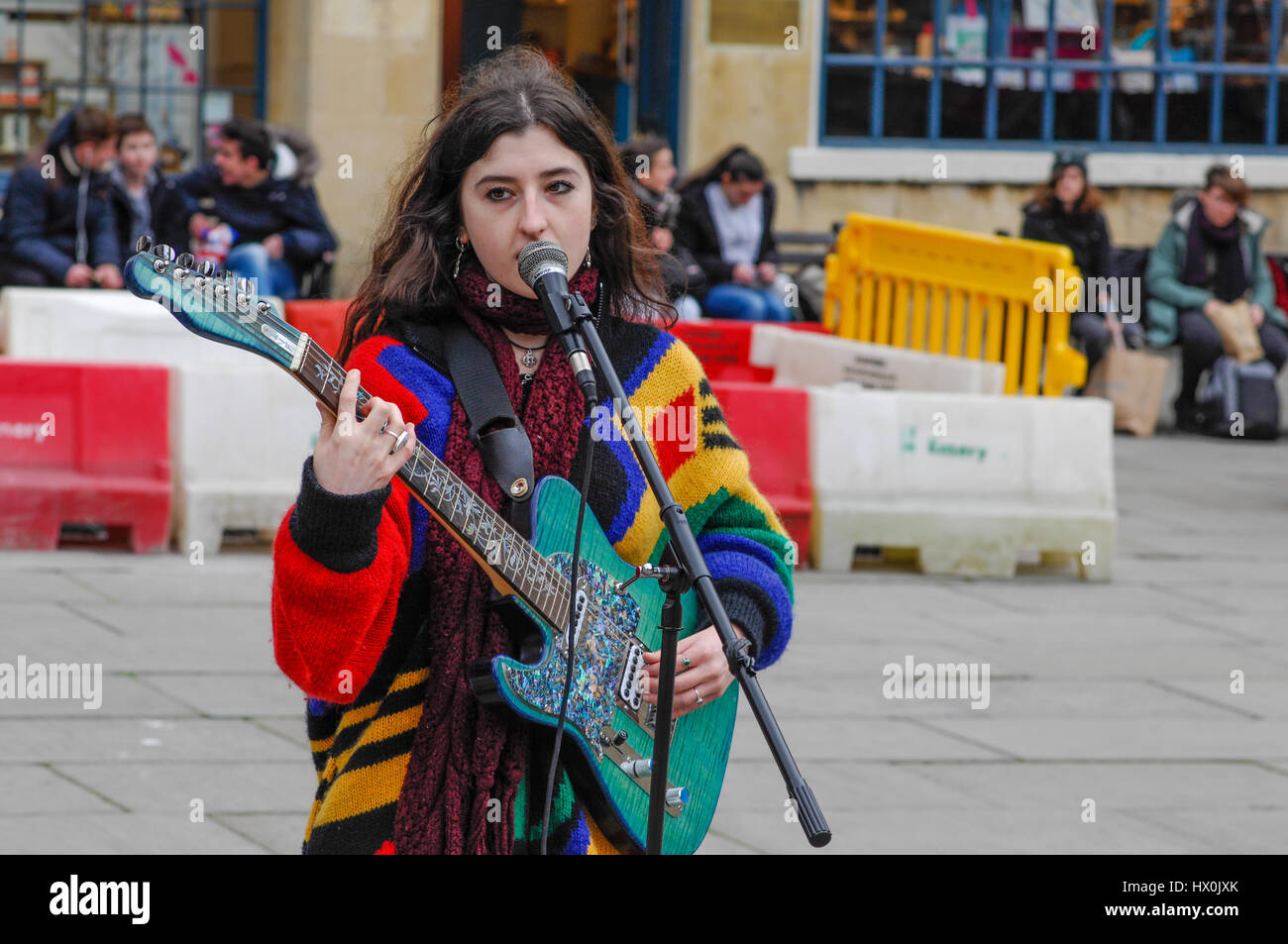Street busker singing busking in Bath England UK Stock Photo - Alamy