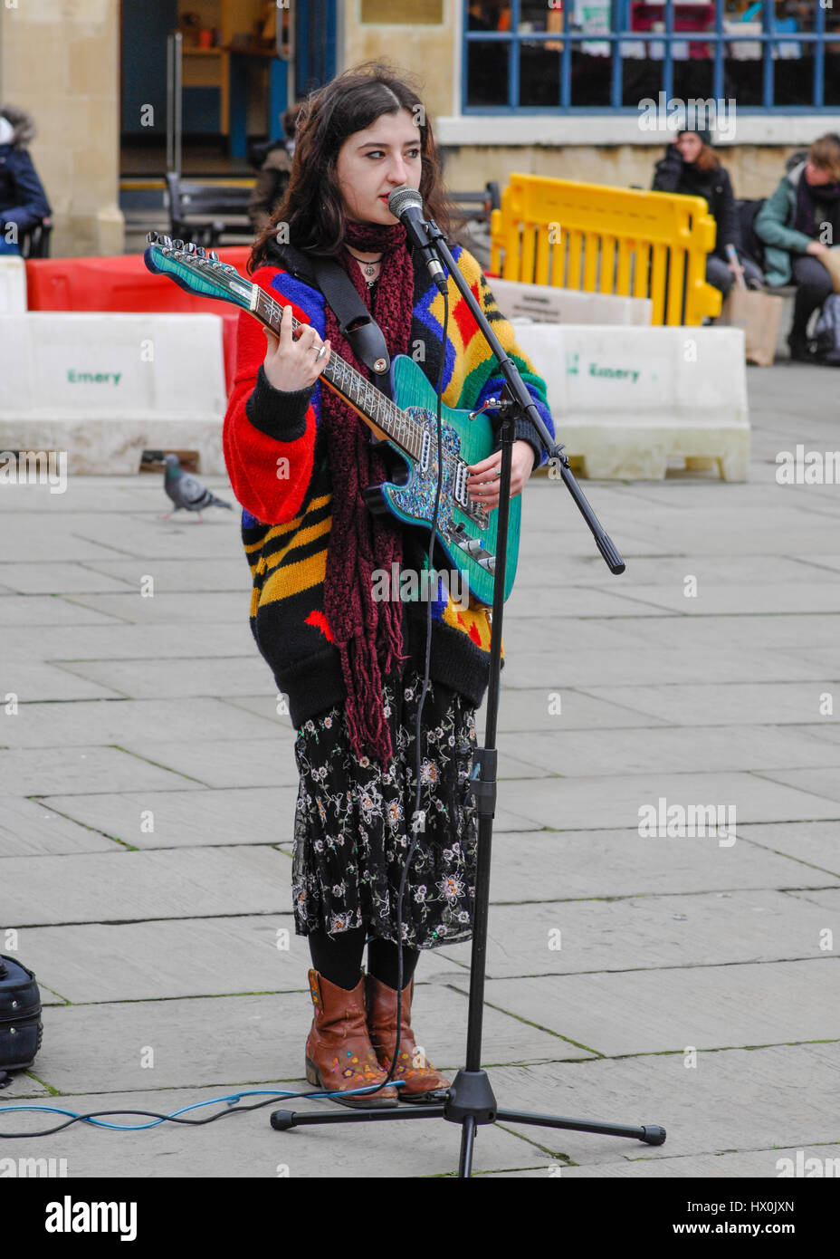Street busker singing busking in Bath England UK Stock Photo - Alamy