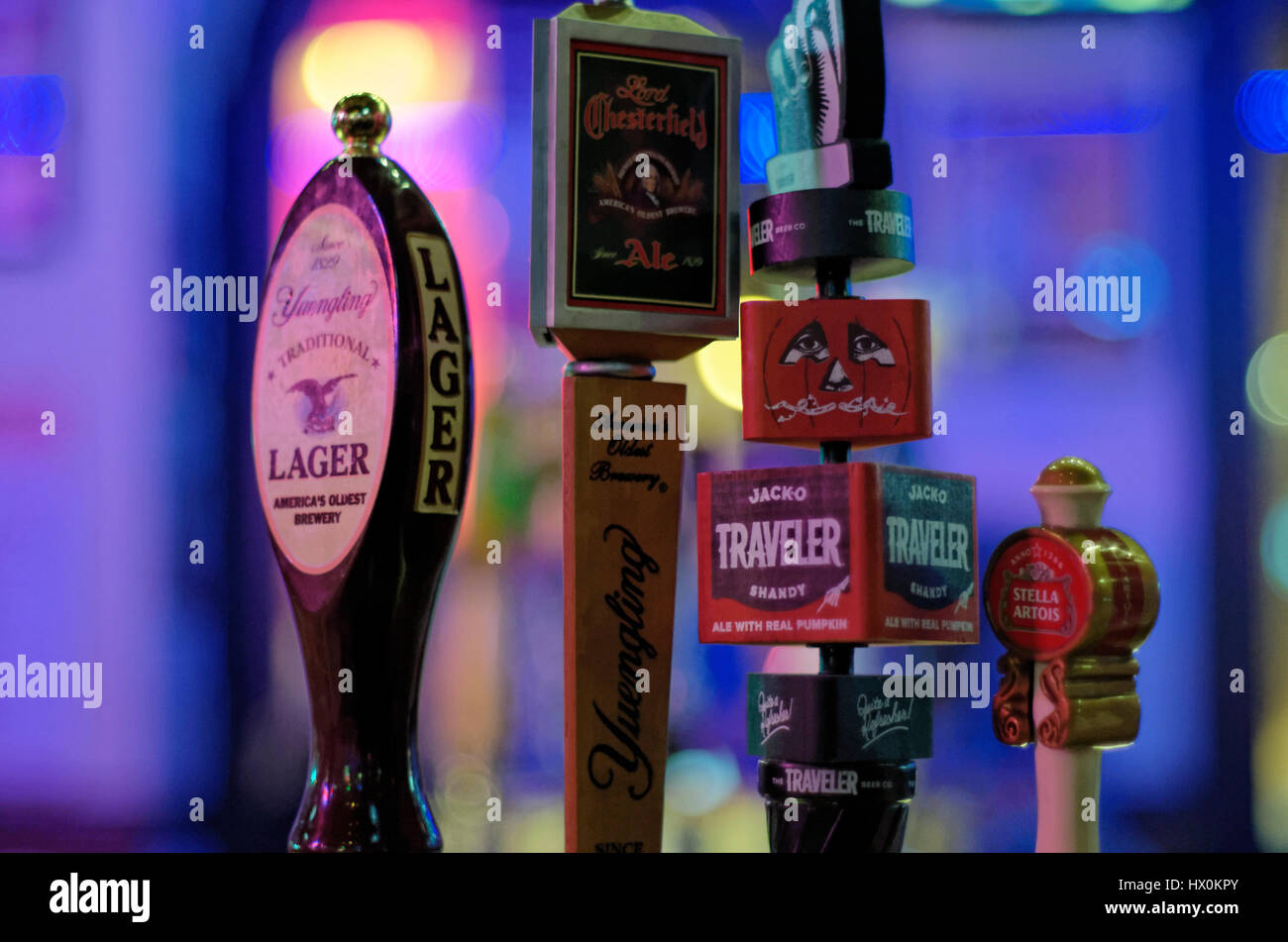 Beer draught handles Stock Photo - Alamy