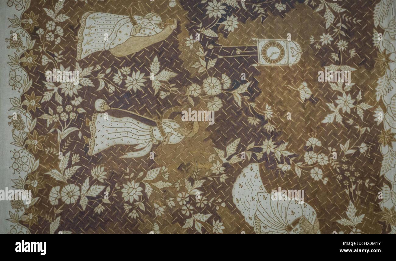 One of old Batik pattern with flowers and people illustration with ...