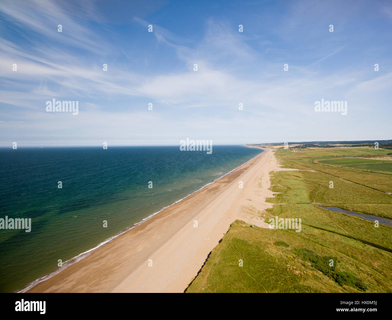 Norfolk beach from a drone at 80 metres, aerial view in the summertime ...