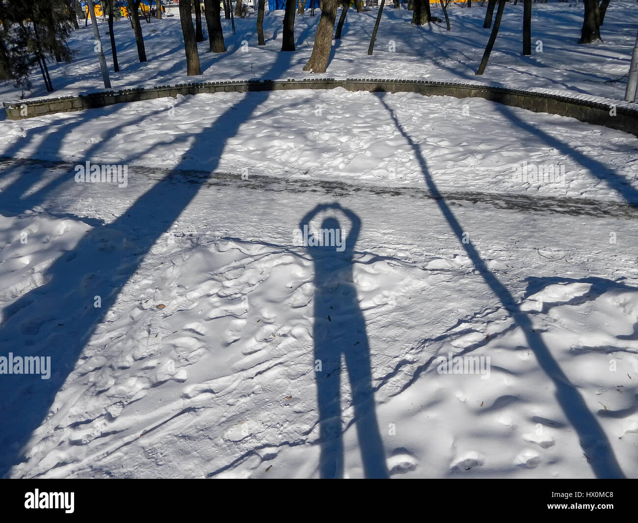 The shadow of people on the snow Stock Photo - Alamy