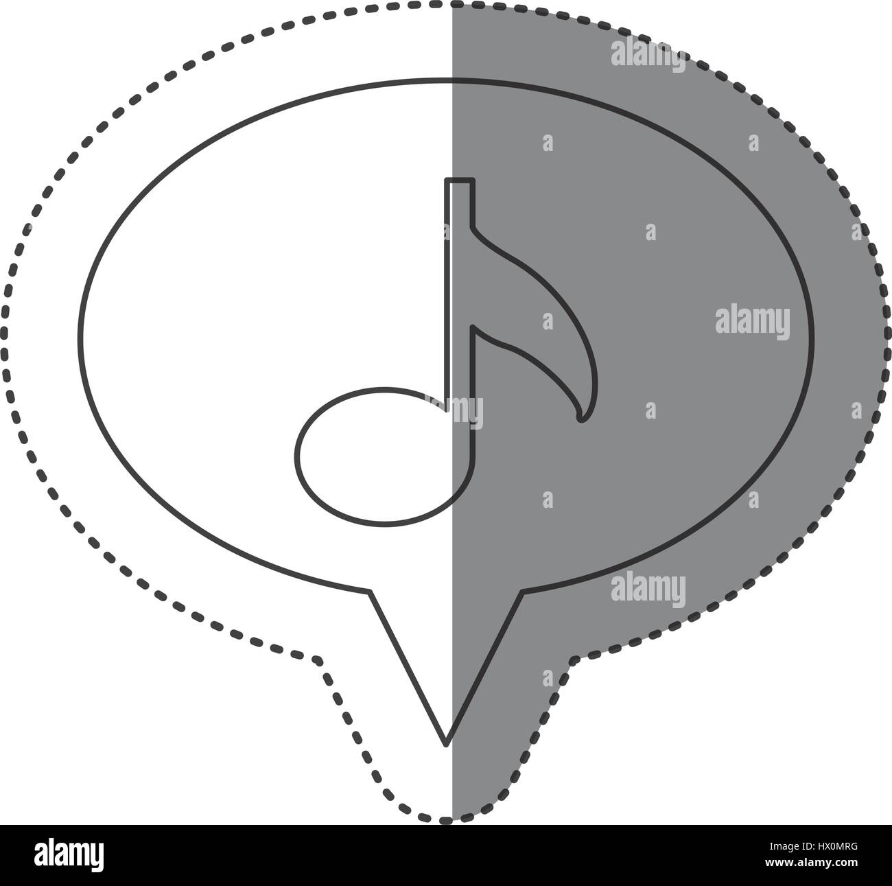 sticker of monochrome contour of oval speech with musical note icon ...