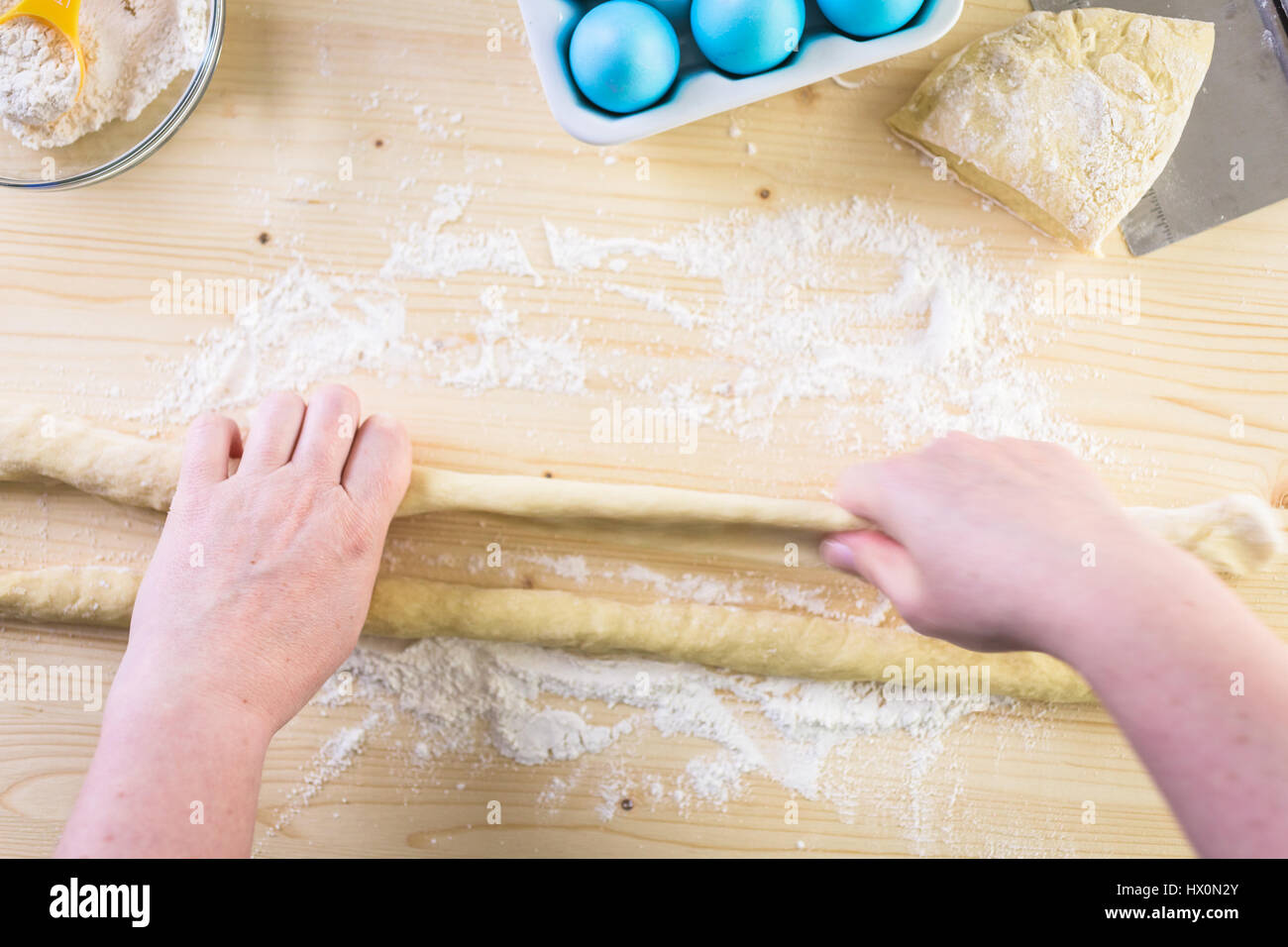 Step by step. Baking home made Italian Easter bread with organic blue ...