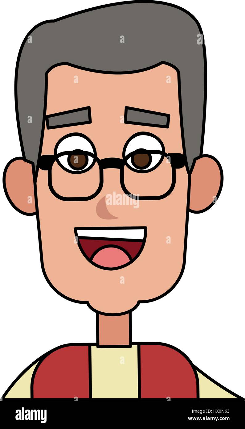 happy elderly or middle age man with glasses cartoon icon image vector ...