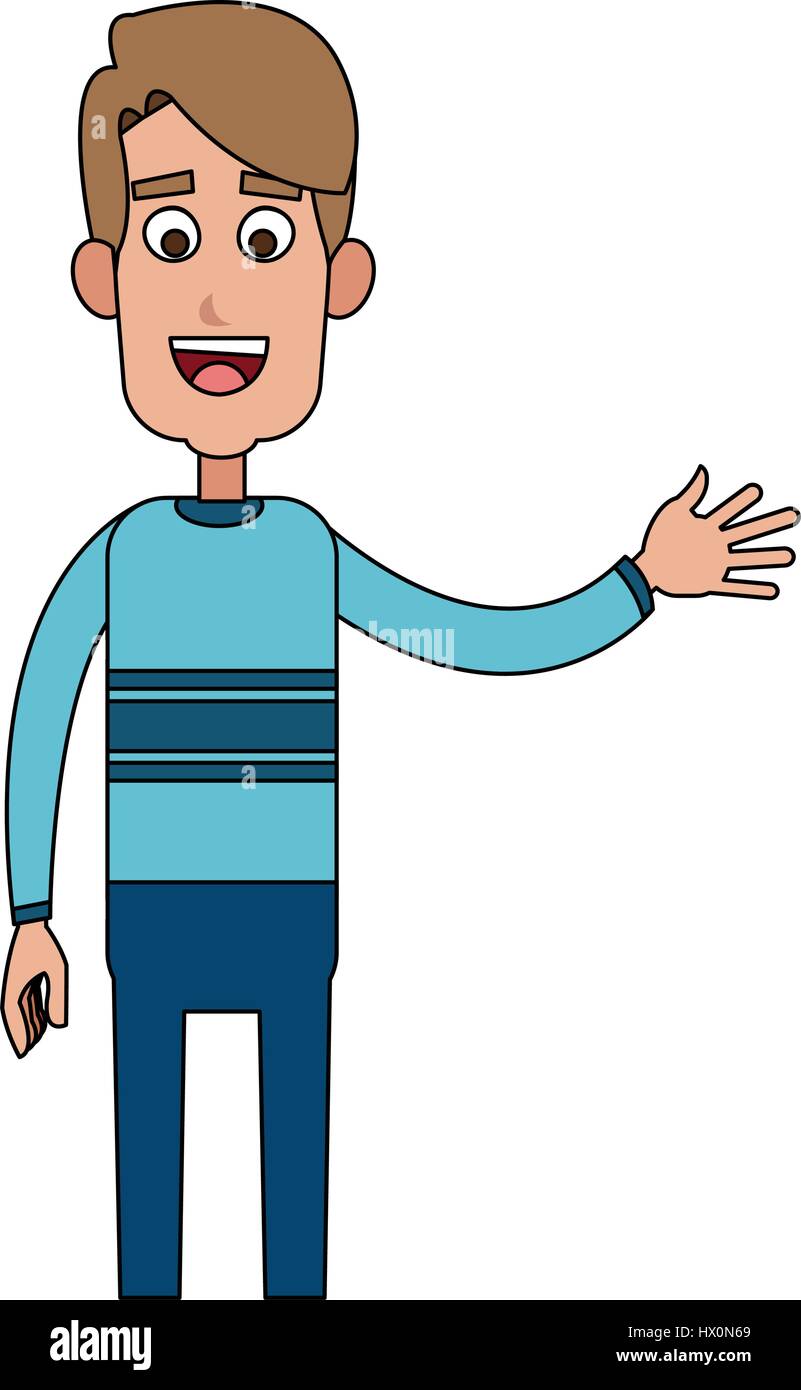 happy handsome blonde man waving hand cartoon icon image vector ...