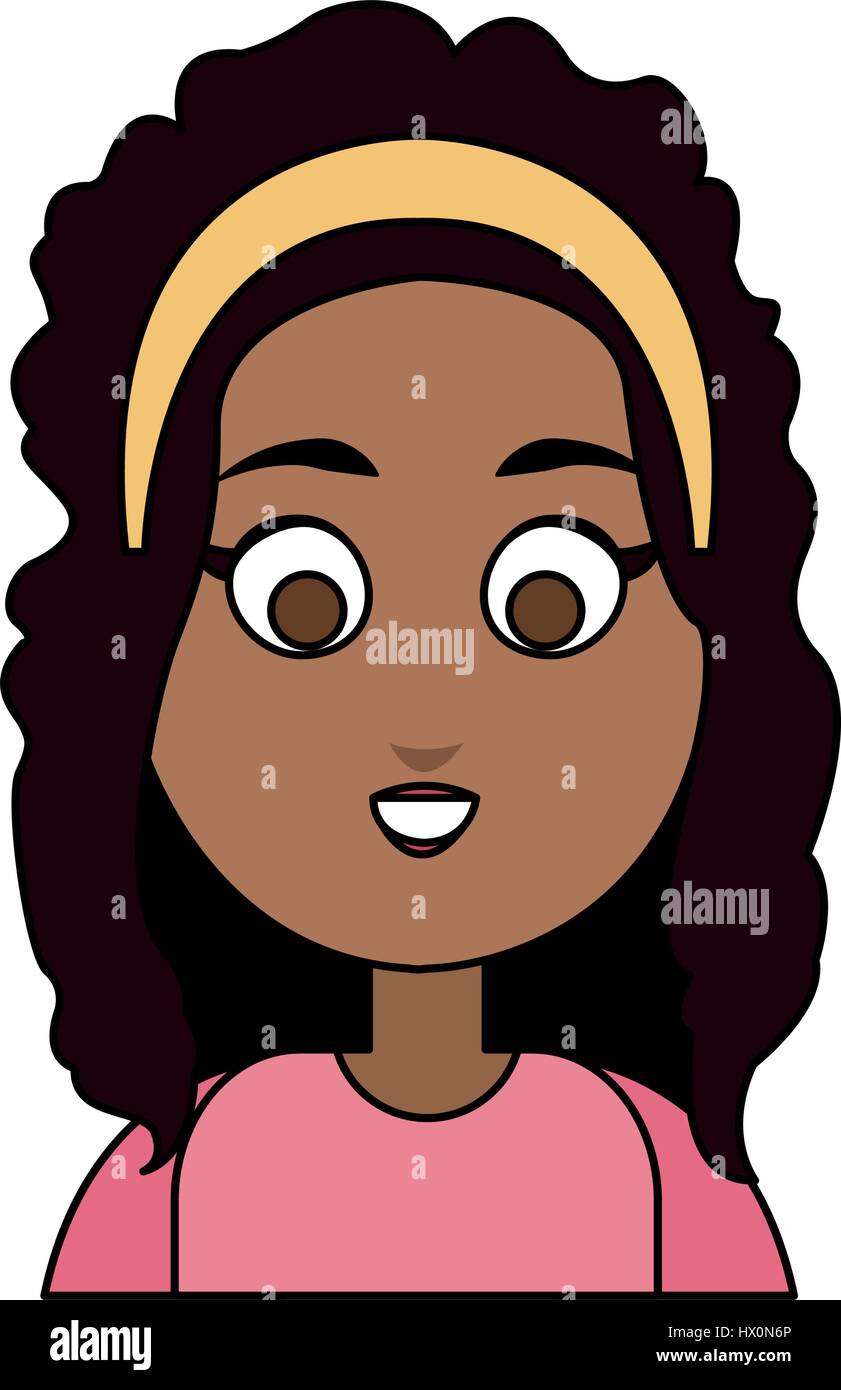 happy dark skin young pretty woman cartoon icon image vector ...