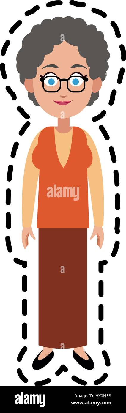 Happy Elderly Woman With Short Curly Hair Cartoon Icon Image Vector