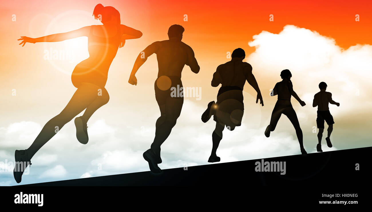 Running Women and Men Group as Background Illustration Stock Photo - Alamy