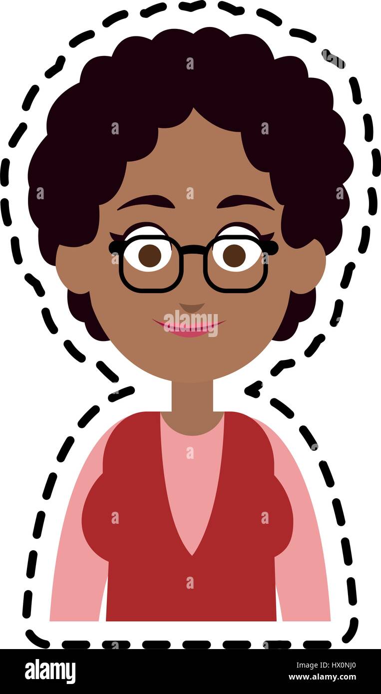 happy dark skin woman with short curly cartoon icon image vector ...