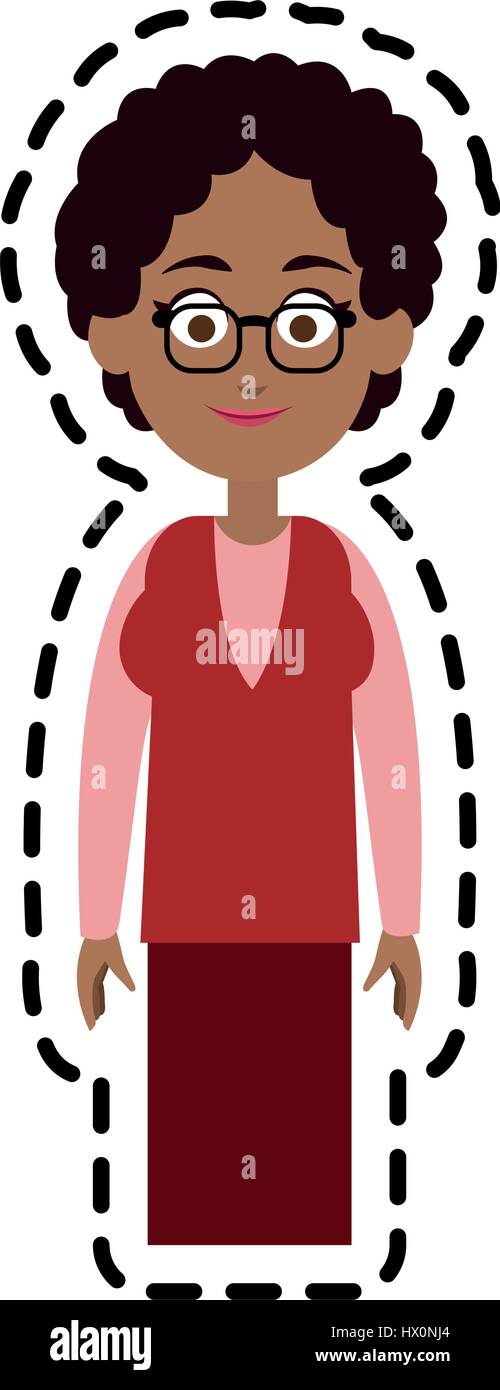happy dark skin woman with short curly cartoon icon image vector ...