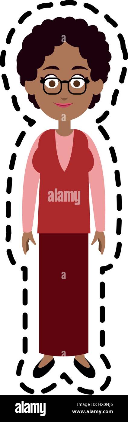 happy dark skin woman with short curly cartoon icon image vector ...