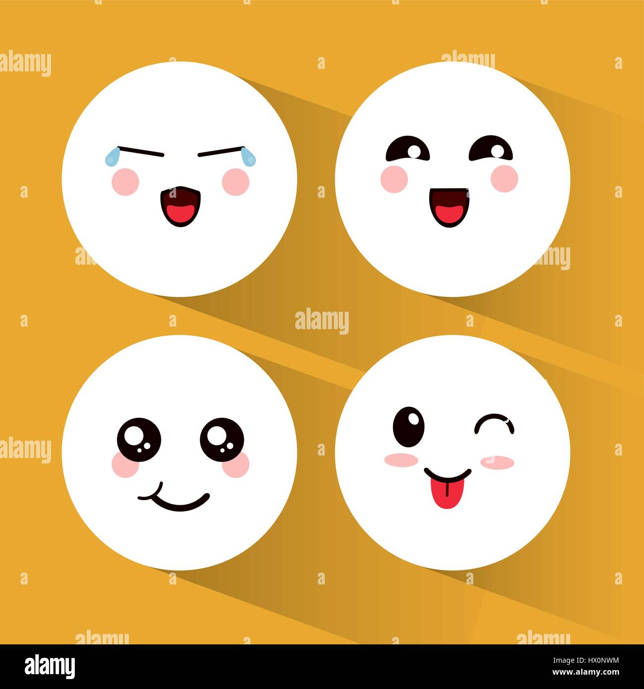 set kawaii emoticons expression Stock Vector Image & Art - Alamy