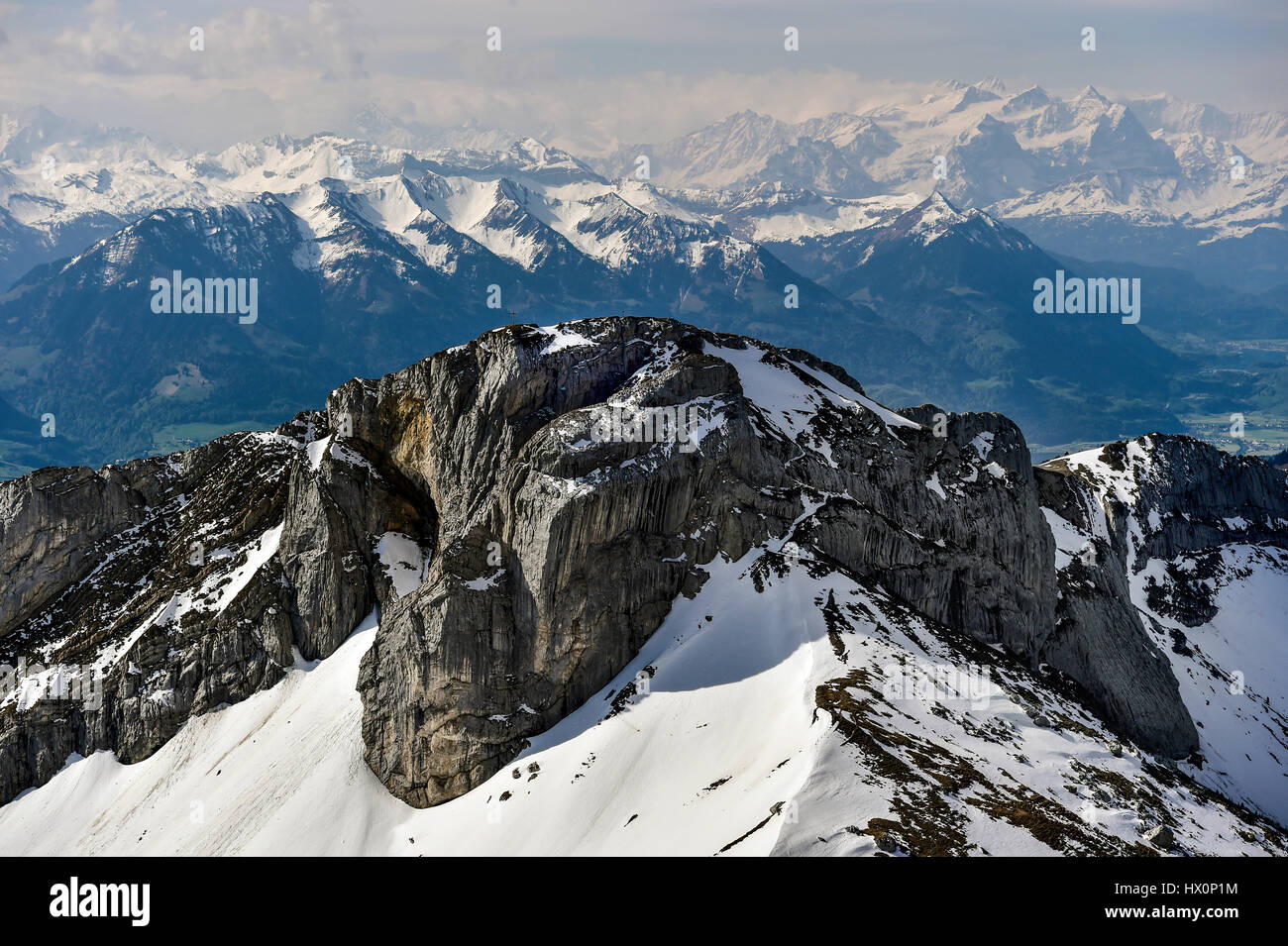 View of Mount Pilatus in the Swiss Alps in winter, Kriens, Switzerland ...