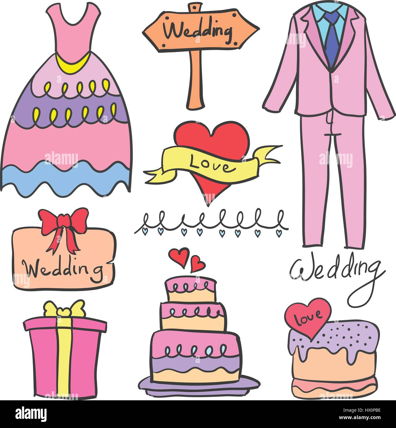 Collection of wedding object doodle set Stock Vector Image & Art - Alamy