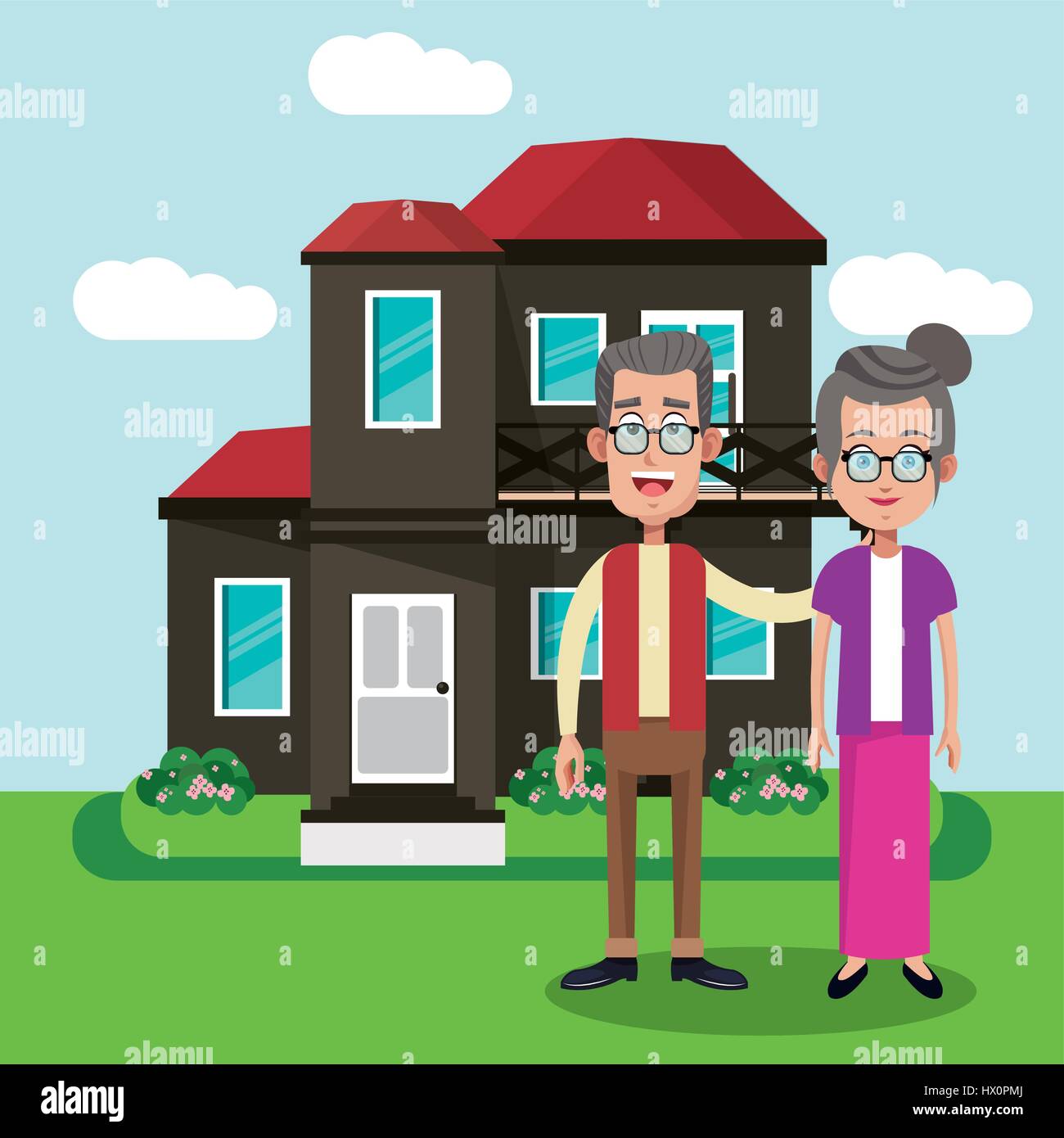 Smiling senior couple home Stock Vector Images - Alamy