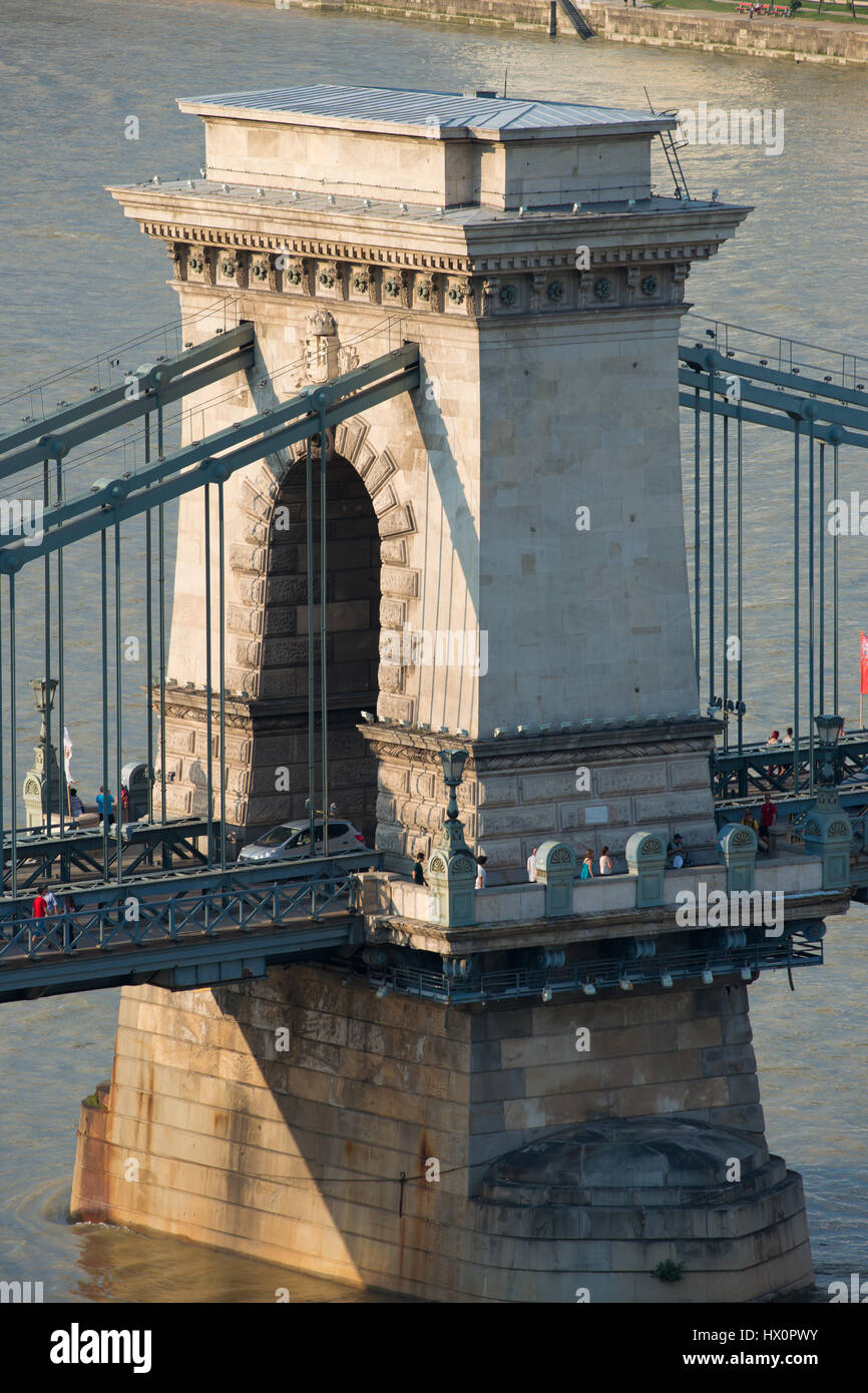 The szechenyi chain bridge on the danube, built at the end of the 19th ...