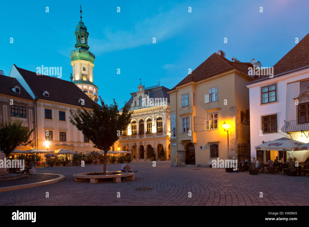 The main square in the old town of Sopron, important town in the ...