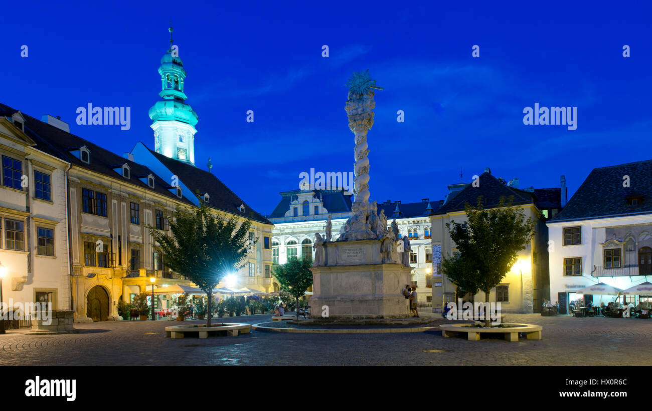 The main square in the old town of Sopron, important town in the ...