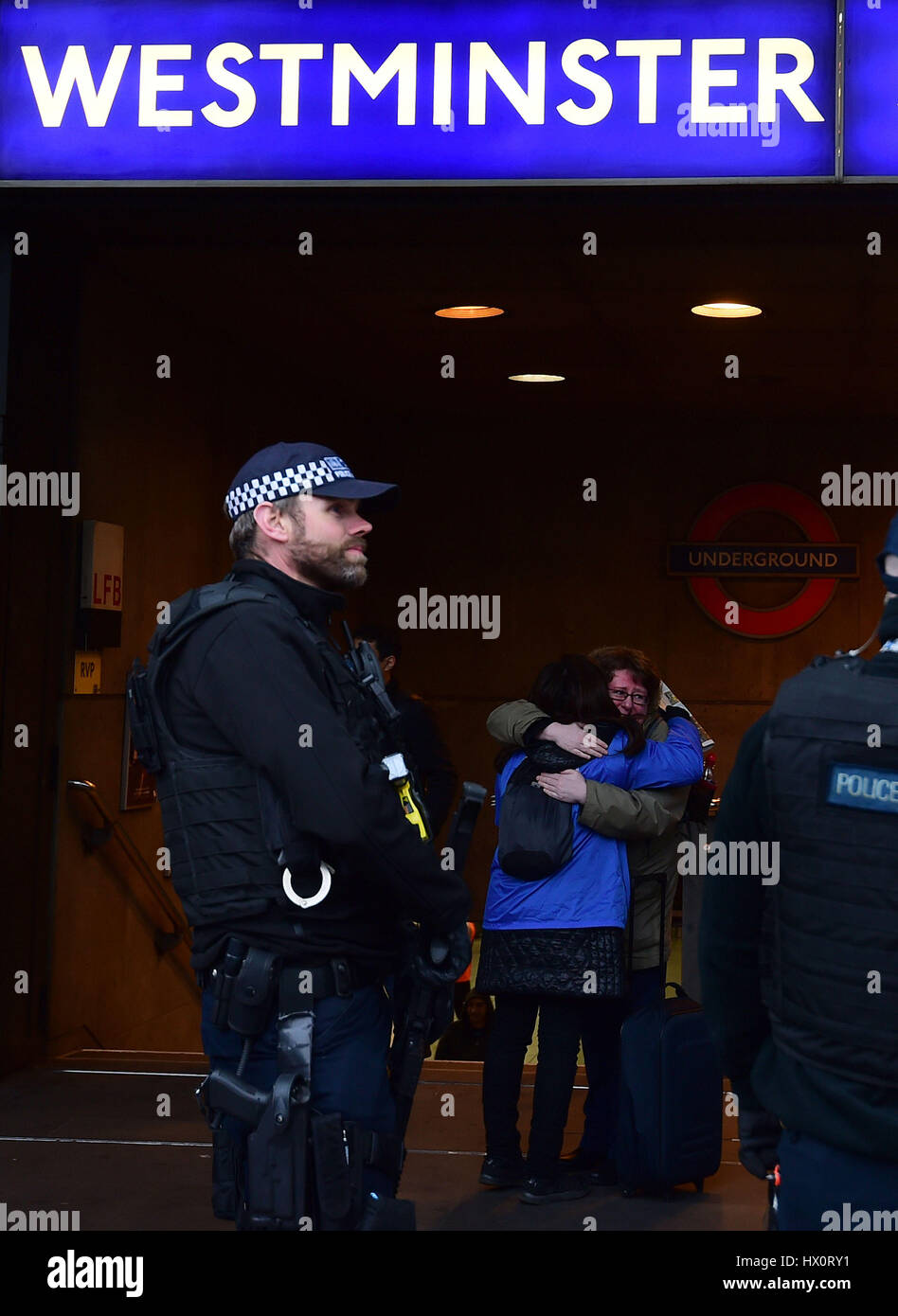 Armed police outside westminster underground station hi-res stock ...