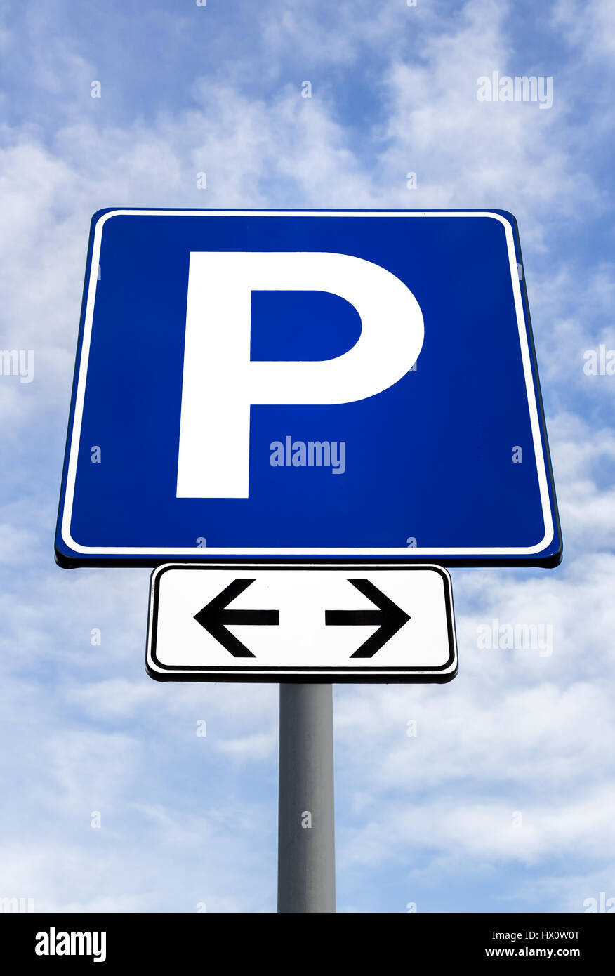Parking traffic sign on a sky background Stock Photo - Alamy