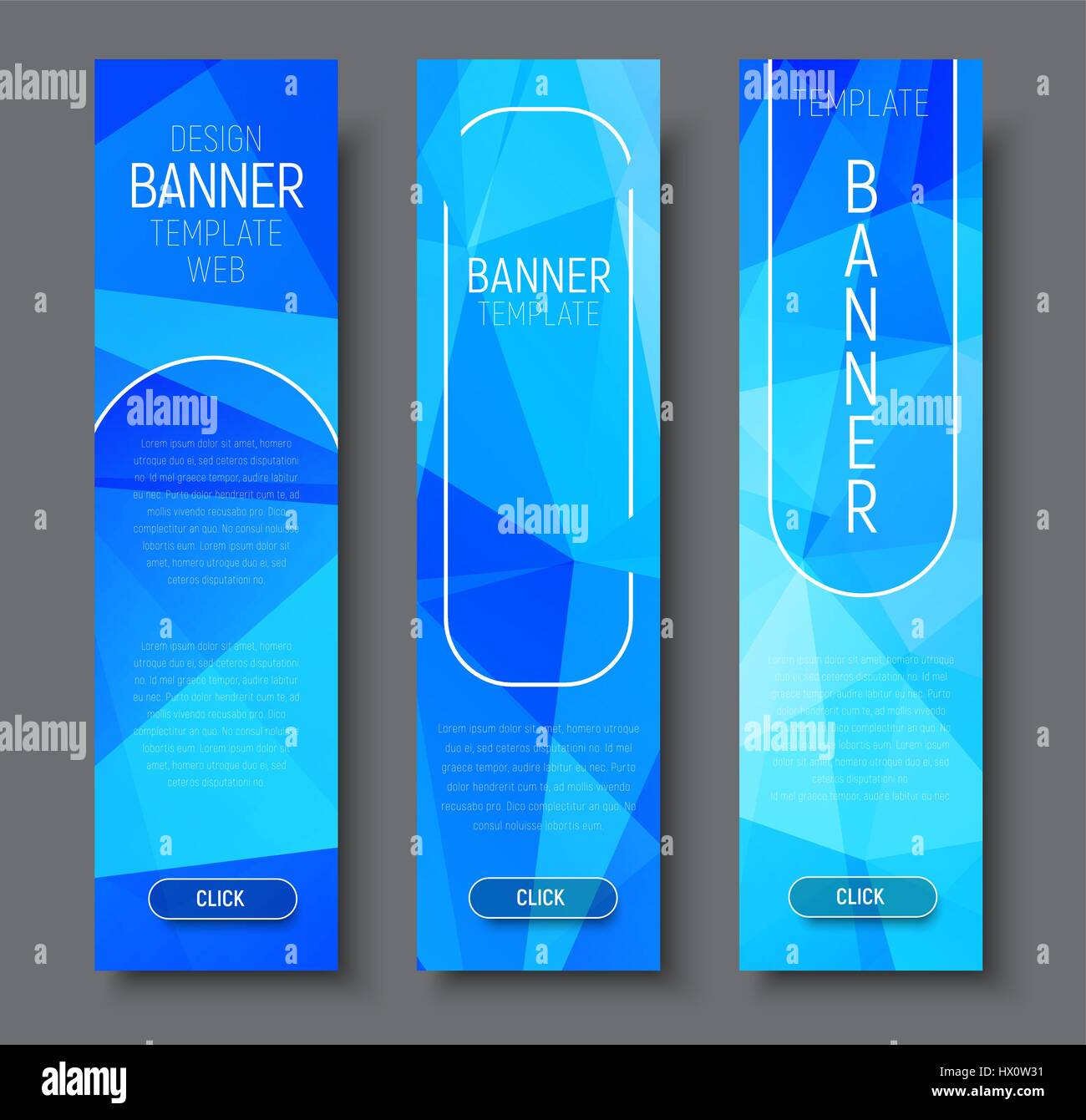 Set vertical web banners with polygonal abstract blue background with ...