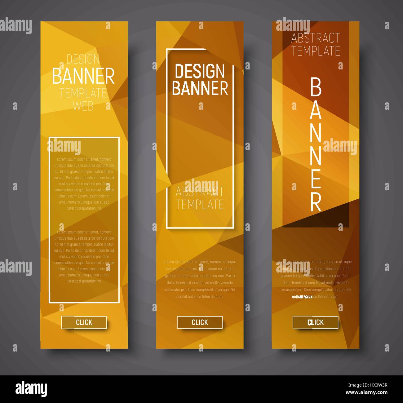 Design of vertical web banners with abstract polygonal gold background ...