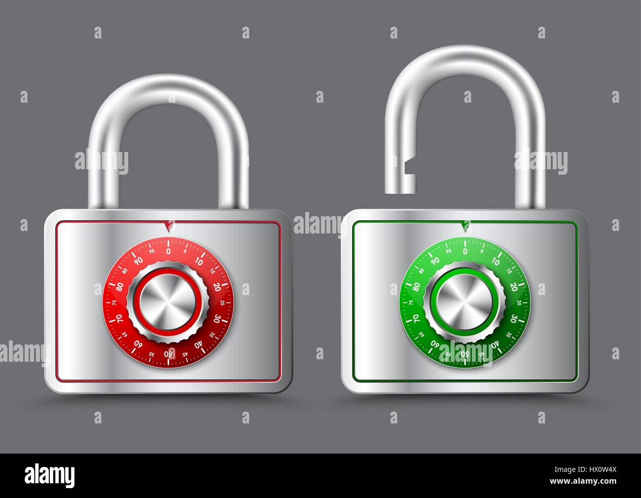 Metal rectangular Padlock with open and closed handle, with mechanical ...