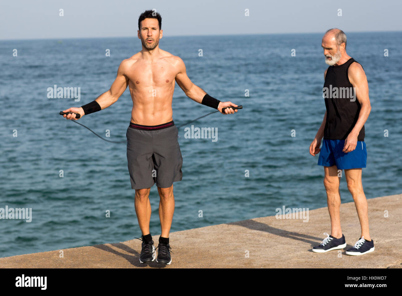 Man jumping rope and beach hi-res stock photography and images - Alamy