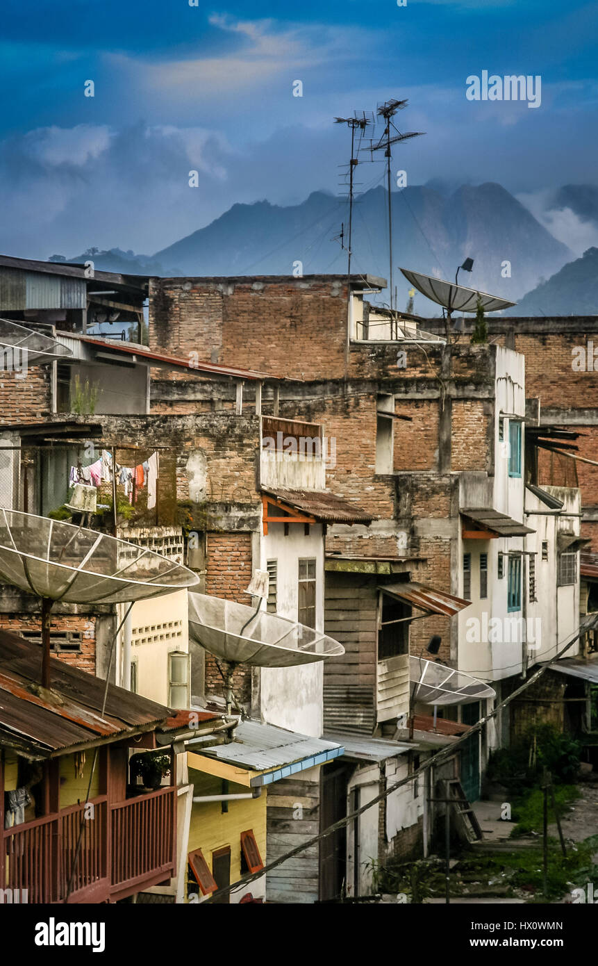 View of the Berastagi town with Gunung Sibayak volcano in the ...