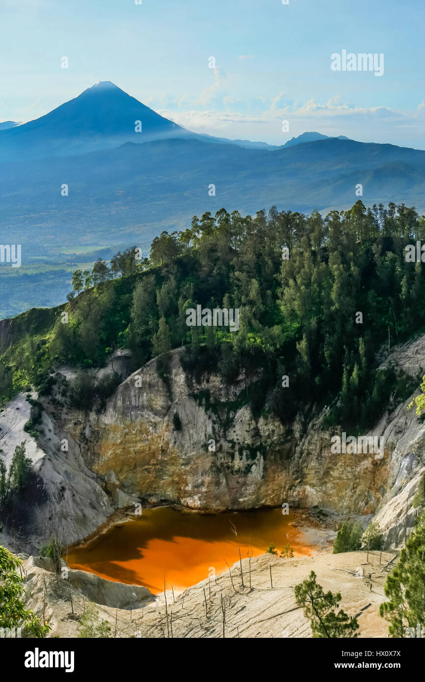 Crater lakes of stunning Wawo muda volcano in Flores in Indonesia Stock ...