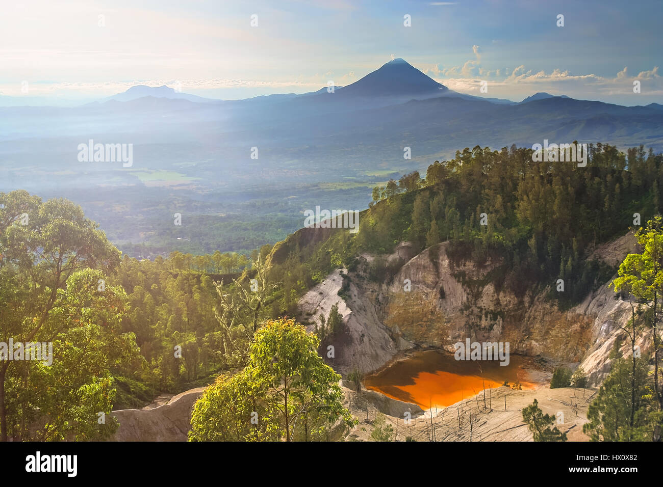 Crater lakes of stunning Wawo muda volcano in Flores in Indonesia Stock ...