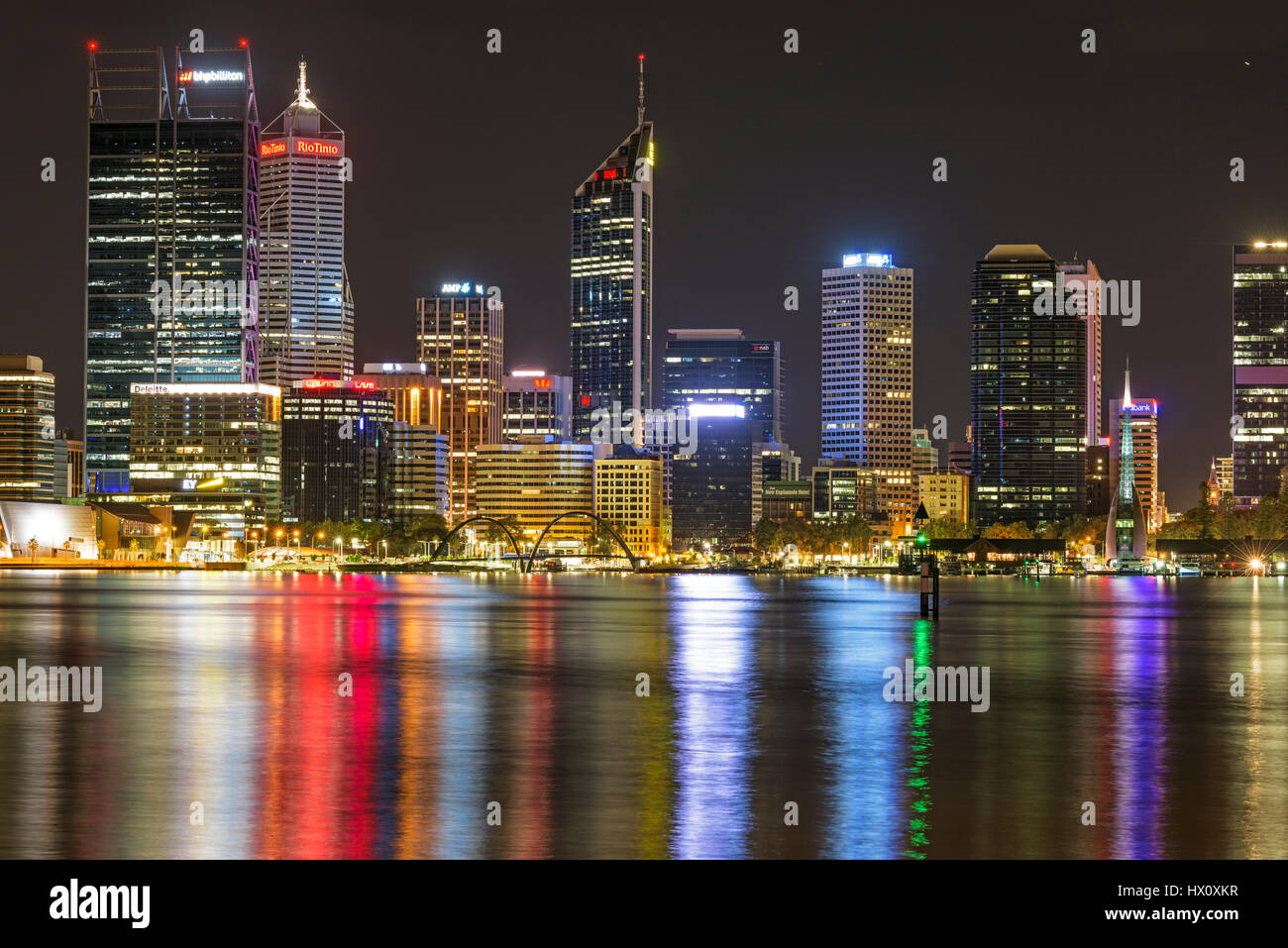 Perth Australia Skyline Business District riverside at night with ...