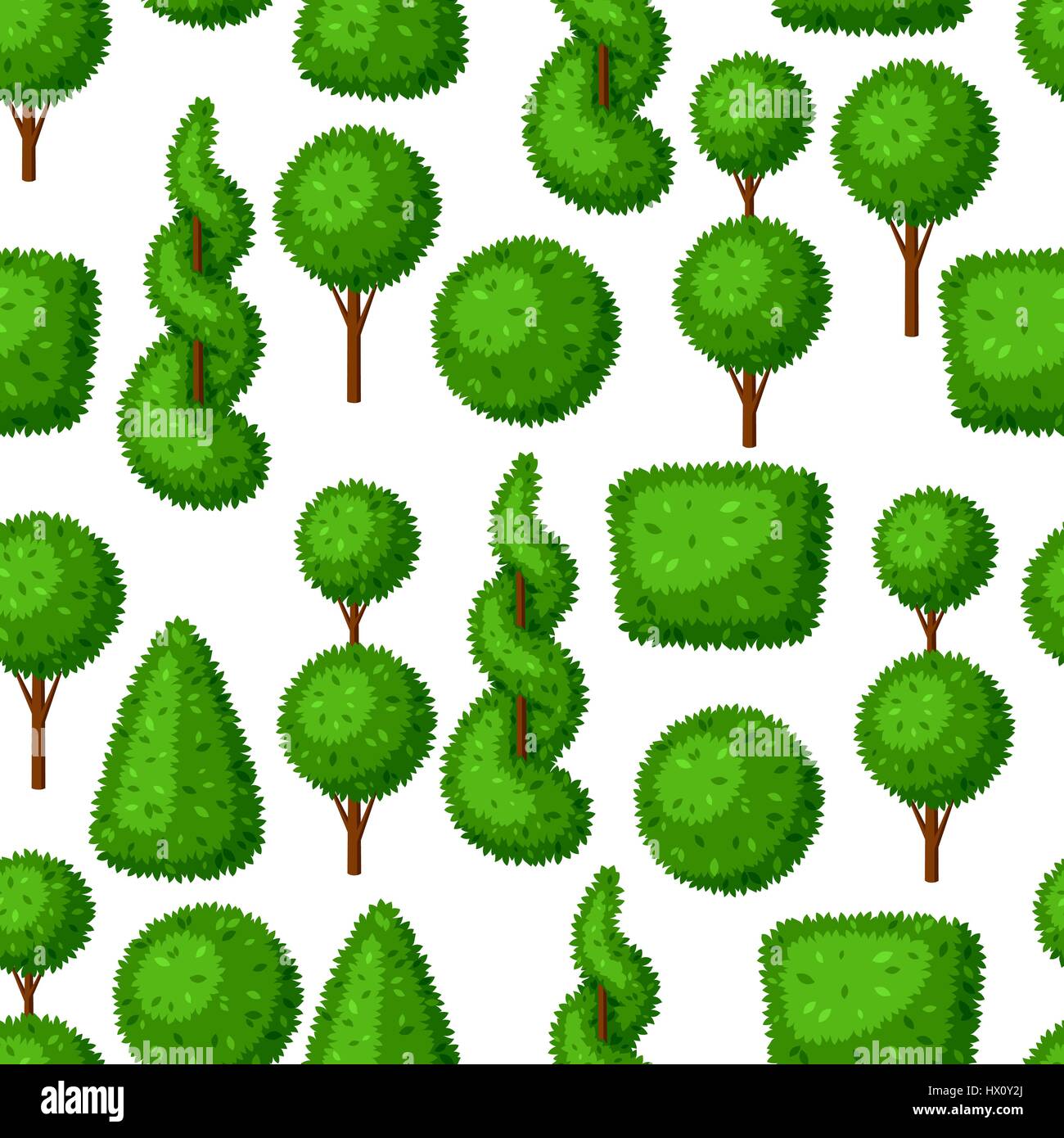 Boxwood topiary garden plants. Seamless pattern with decorative trees ...