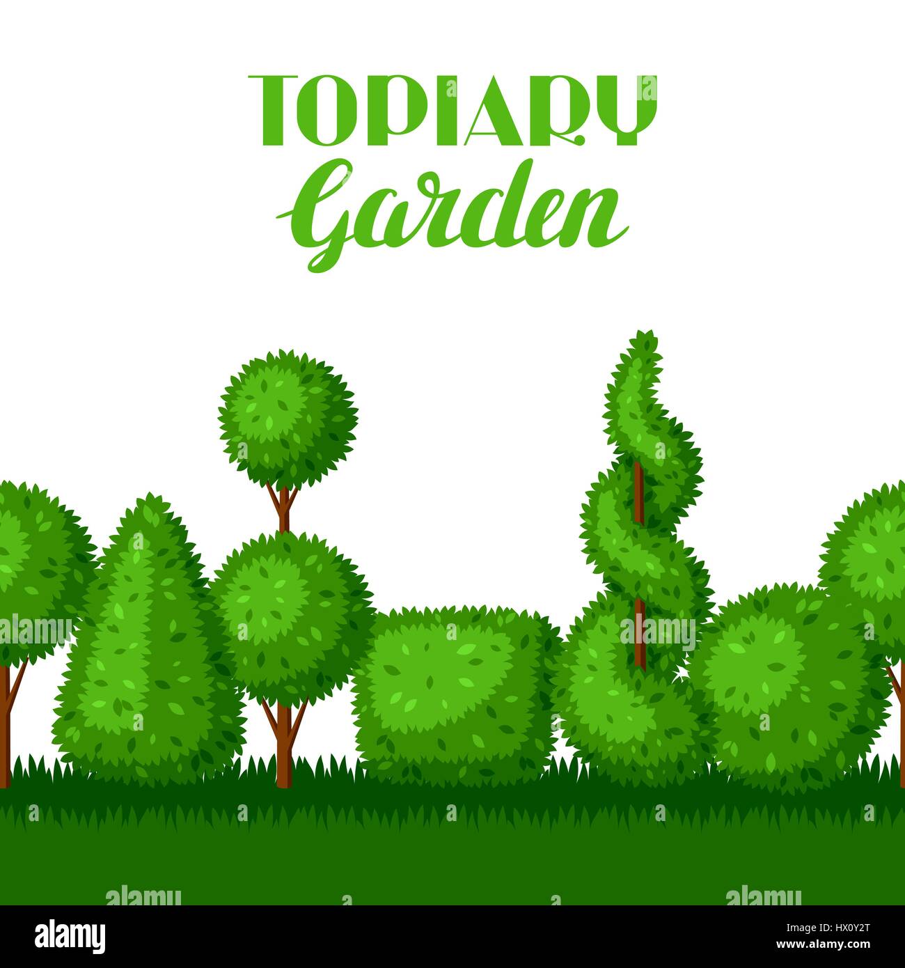 Boxwood topiary garden plants. Seamless border with decorative trees ...