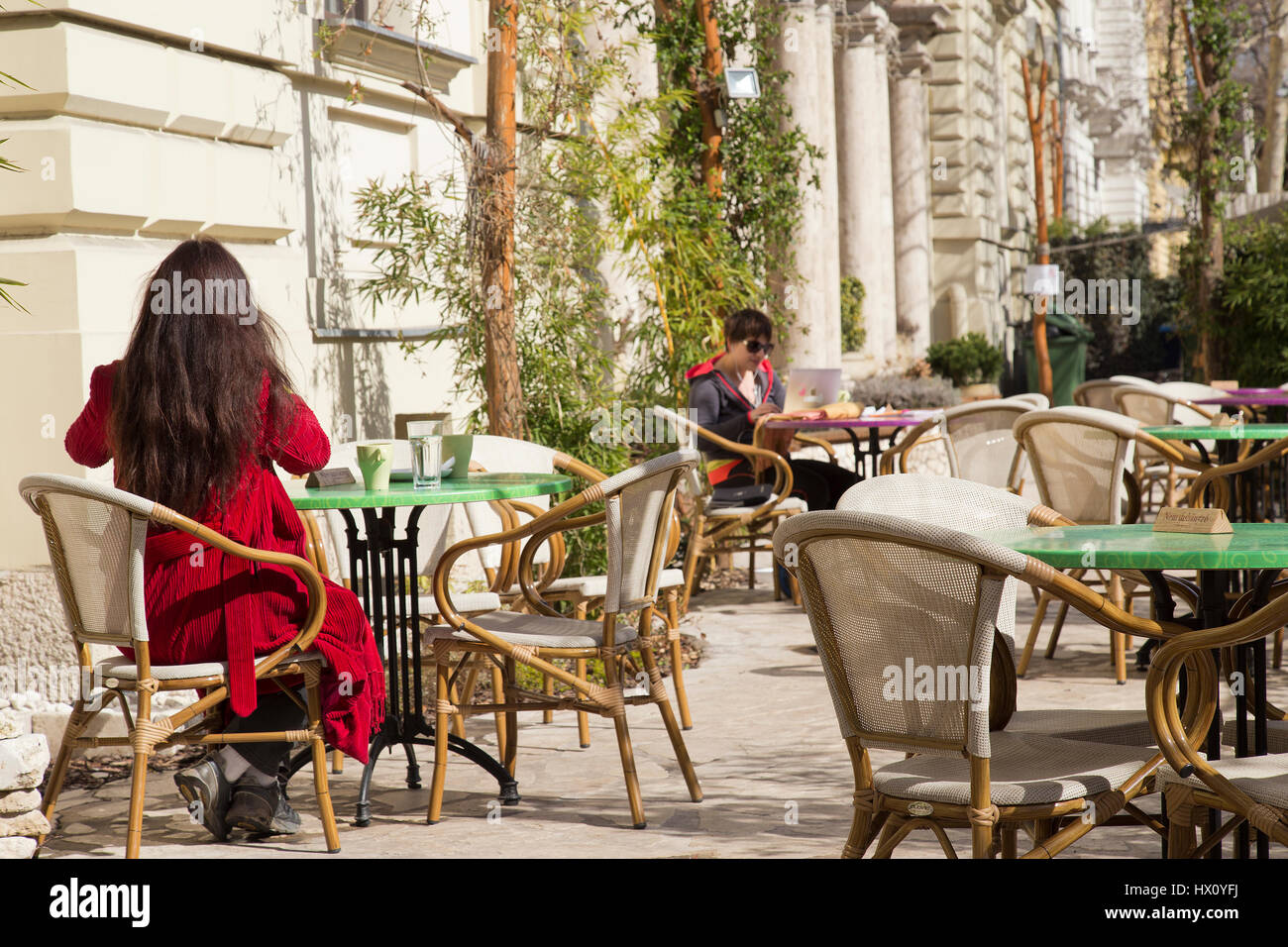 Woman tourist at the ag Haz cafe in Budapest Hungary Stock Photo - Alamy