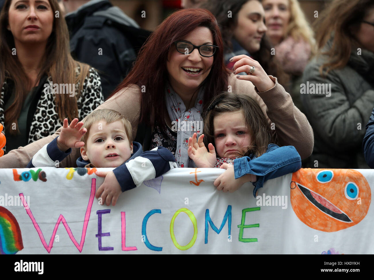 Luisa Jeffrey (centre) from Sussex, and her daughter Isabelle, 5, and ...