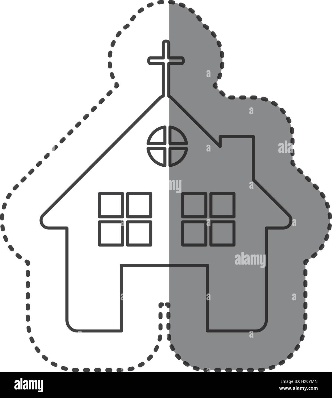 sticker of monochrome contour of church in white background Stock ...