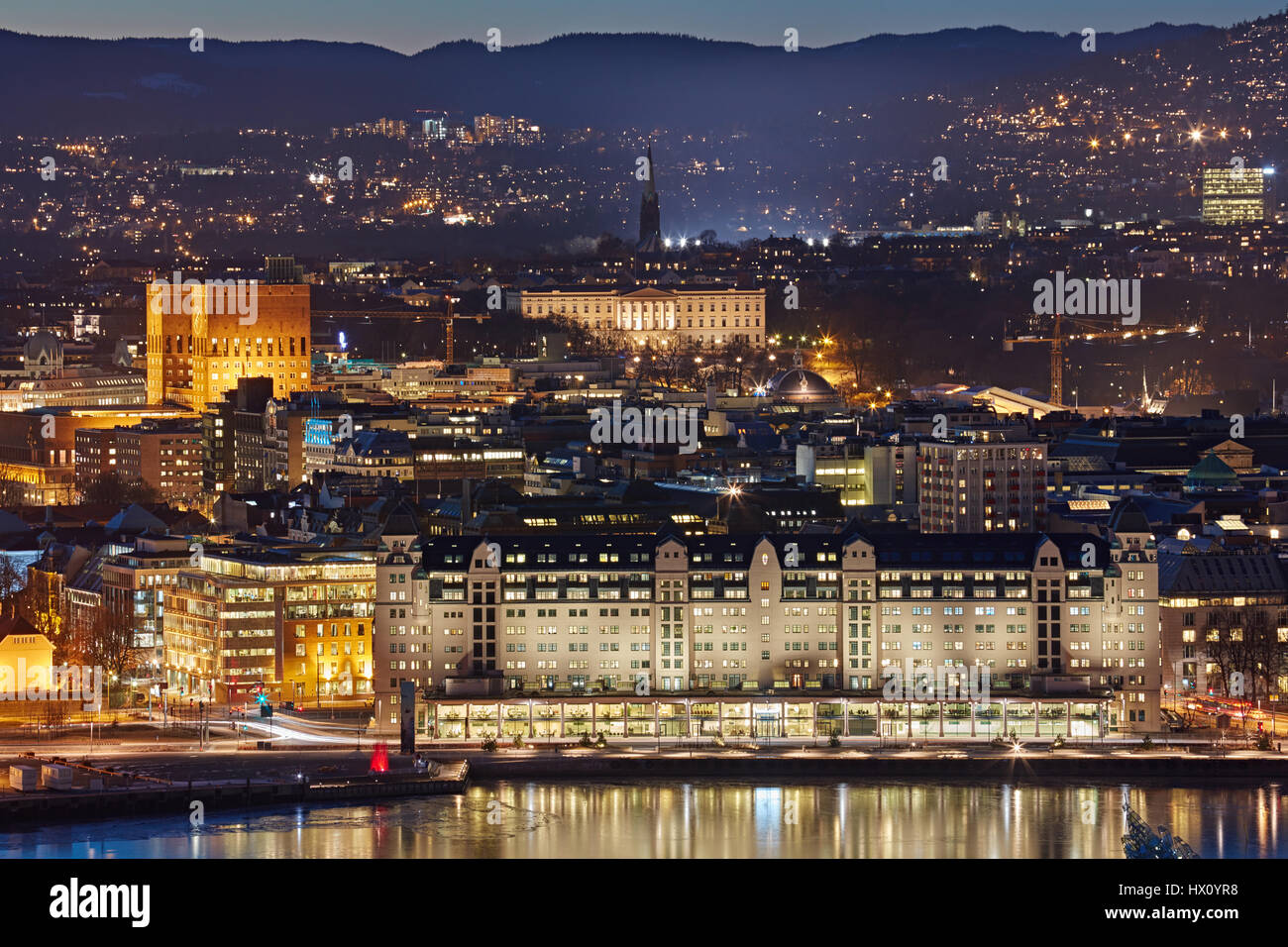 The cityscape of Oslo by night, Norway Stock Photo - Alamy