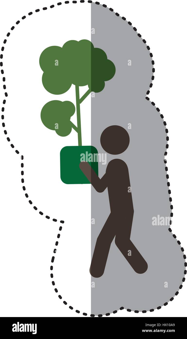 sticker shading colorful pictogram planting trees with plantpot Stock ...