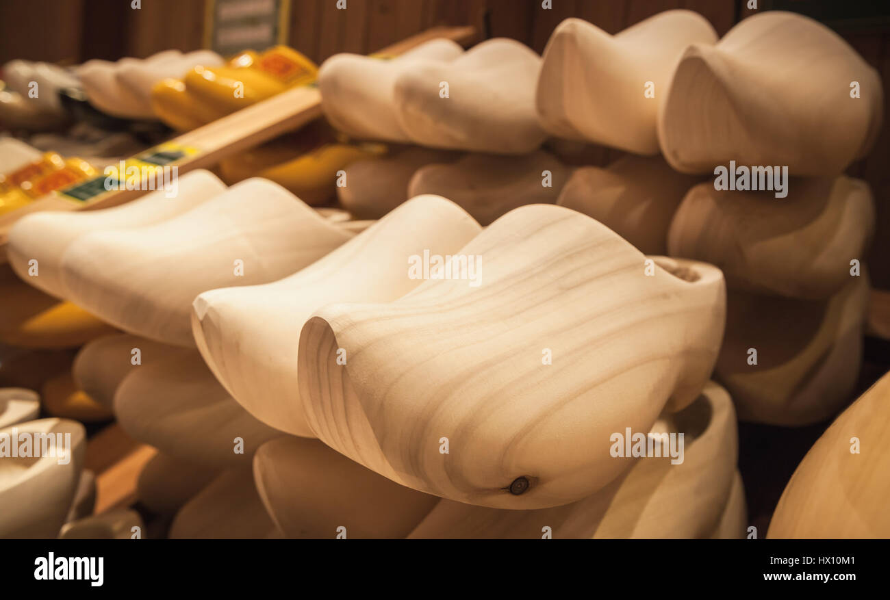 Uncolored clogs made of poplar wood. Klompen, traditional Dutch shoes ...