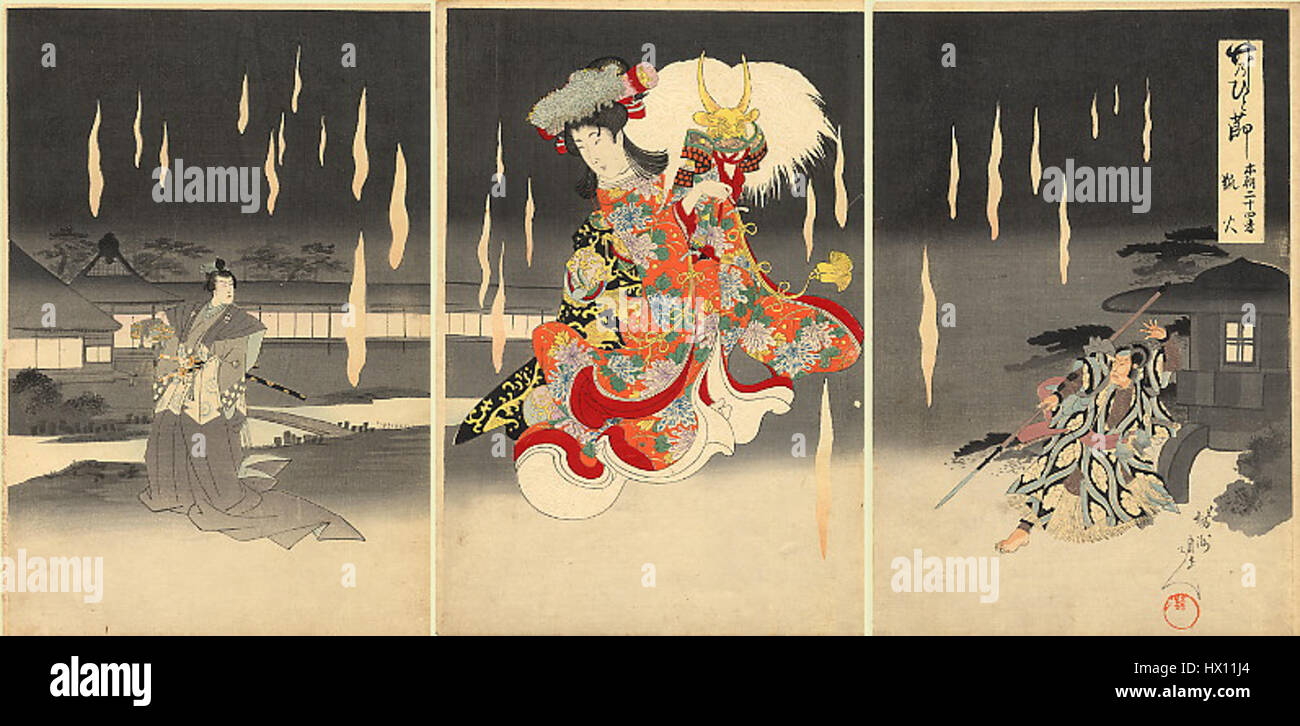 The artwork 'Foxfires' by Chikanobu features a captivating scene of ...