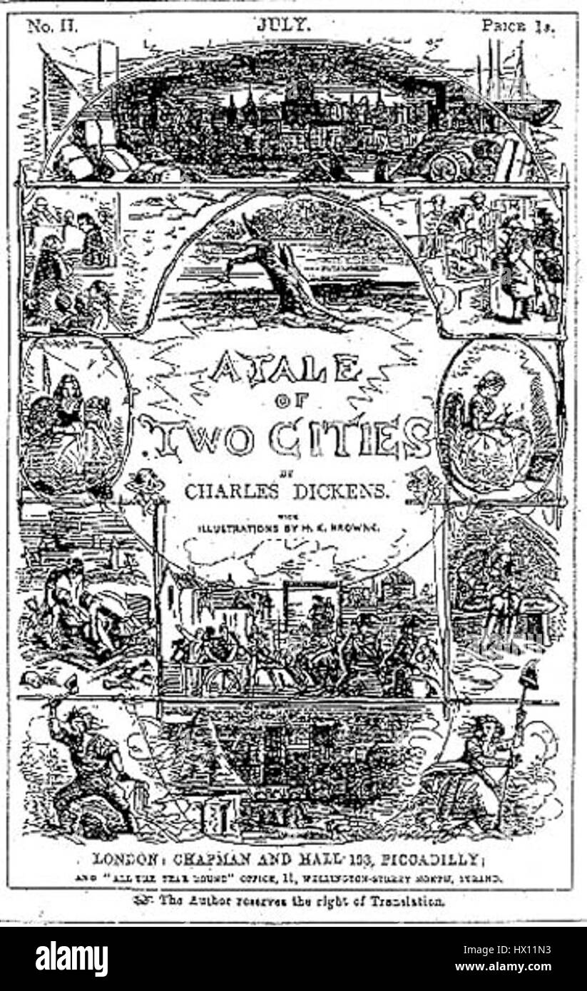 The cover for 'A Tale of Two Cities' by Charles Dickens, illustrated by ...
