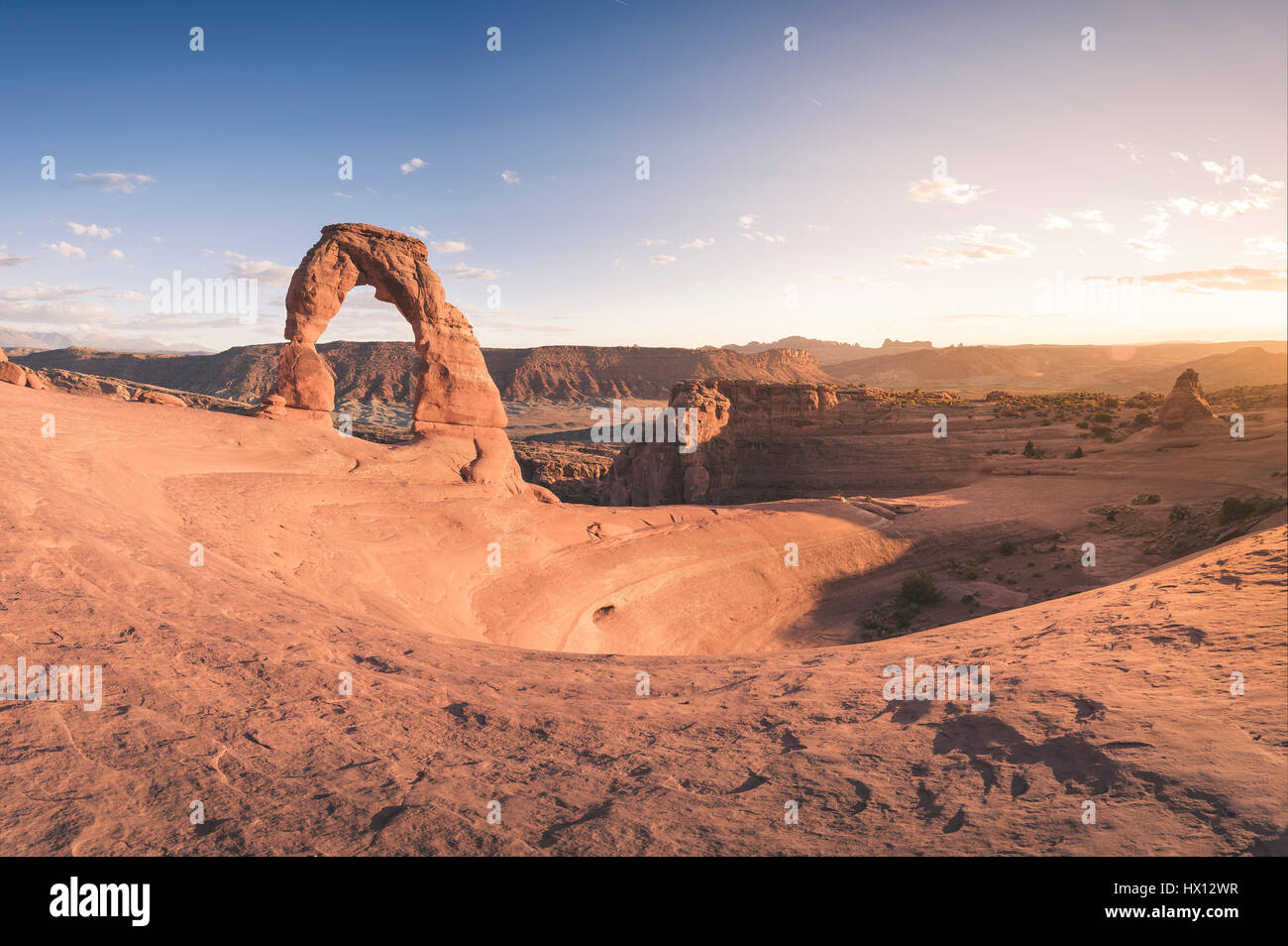 USA, Utah, Arches National Park, Delicate Arch at sunset Stock Photo ...