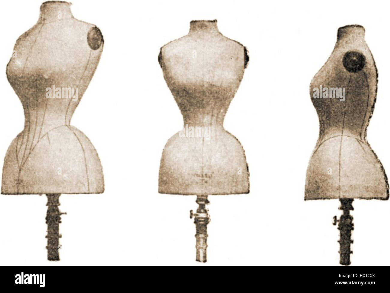 A 19th-century dress form used in fashion design, representing the ...