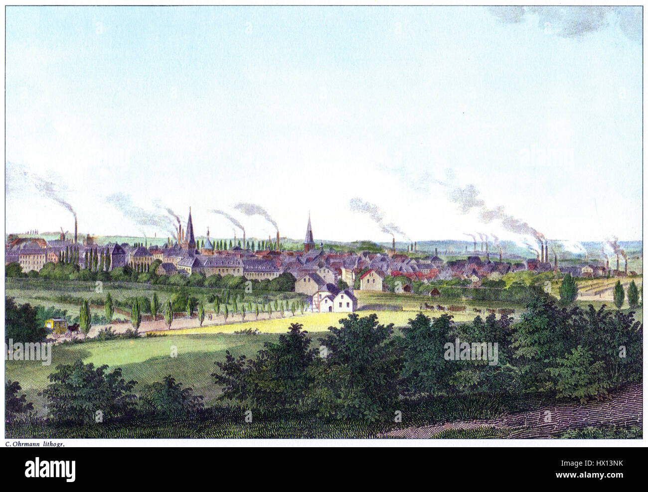 A historical image from Essen, Germany, around 1860, likely depicting ...