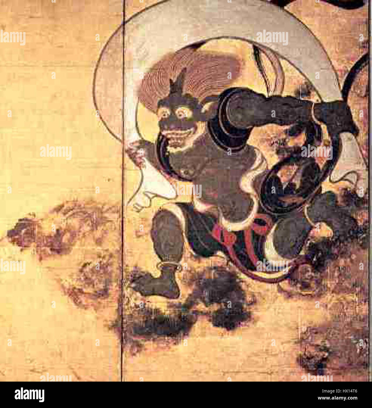Fujin, the Japanese god of wind, is depicted in traditional Japanese ...