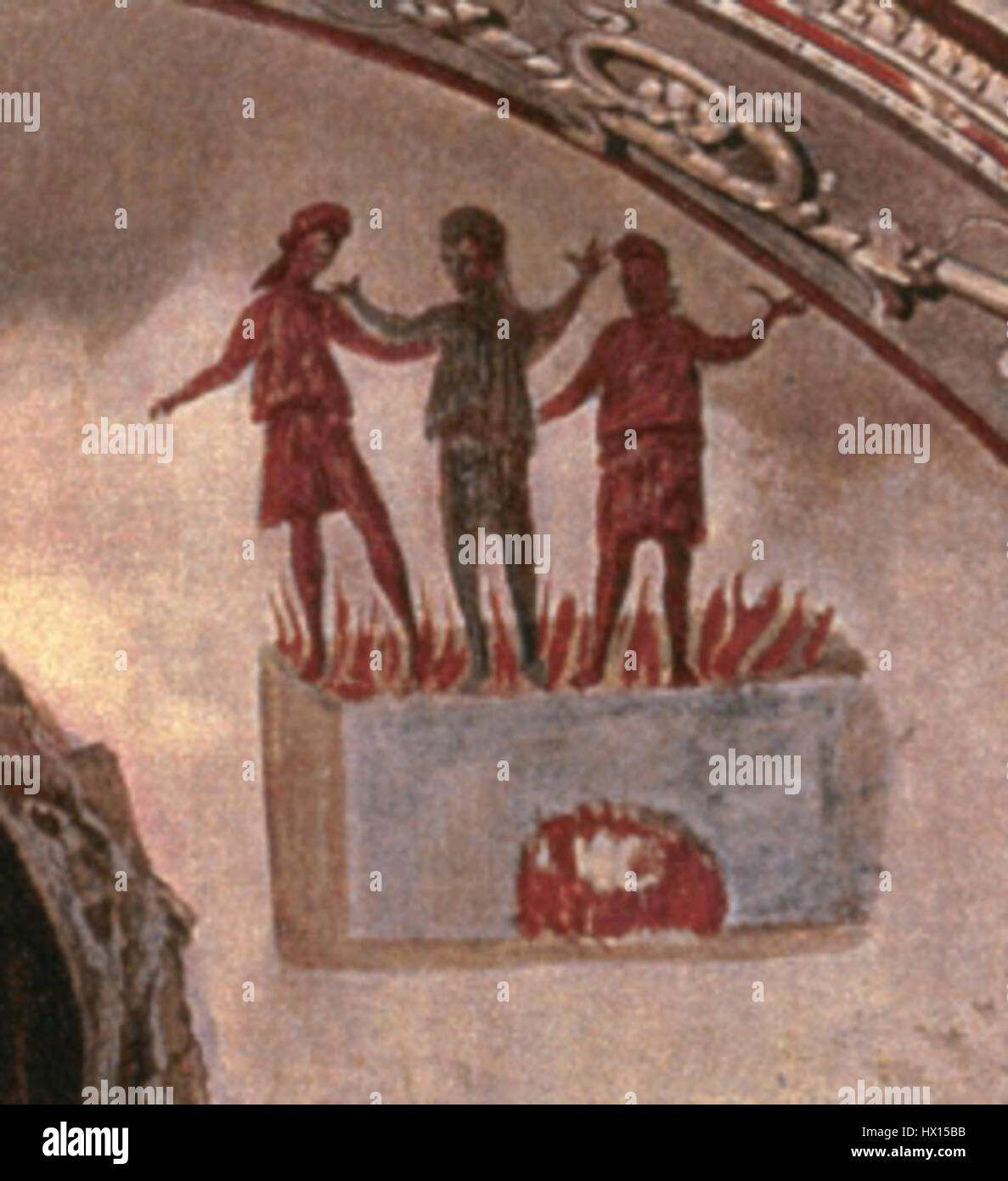 A depiction of the biblical story of the Fiery Furnace, showing three ...