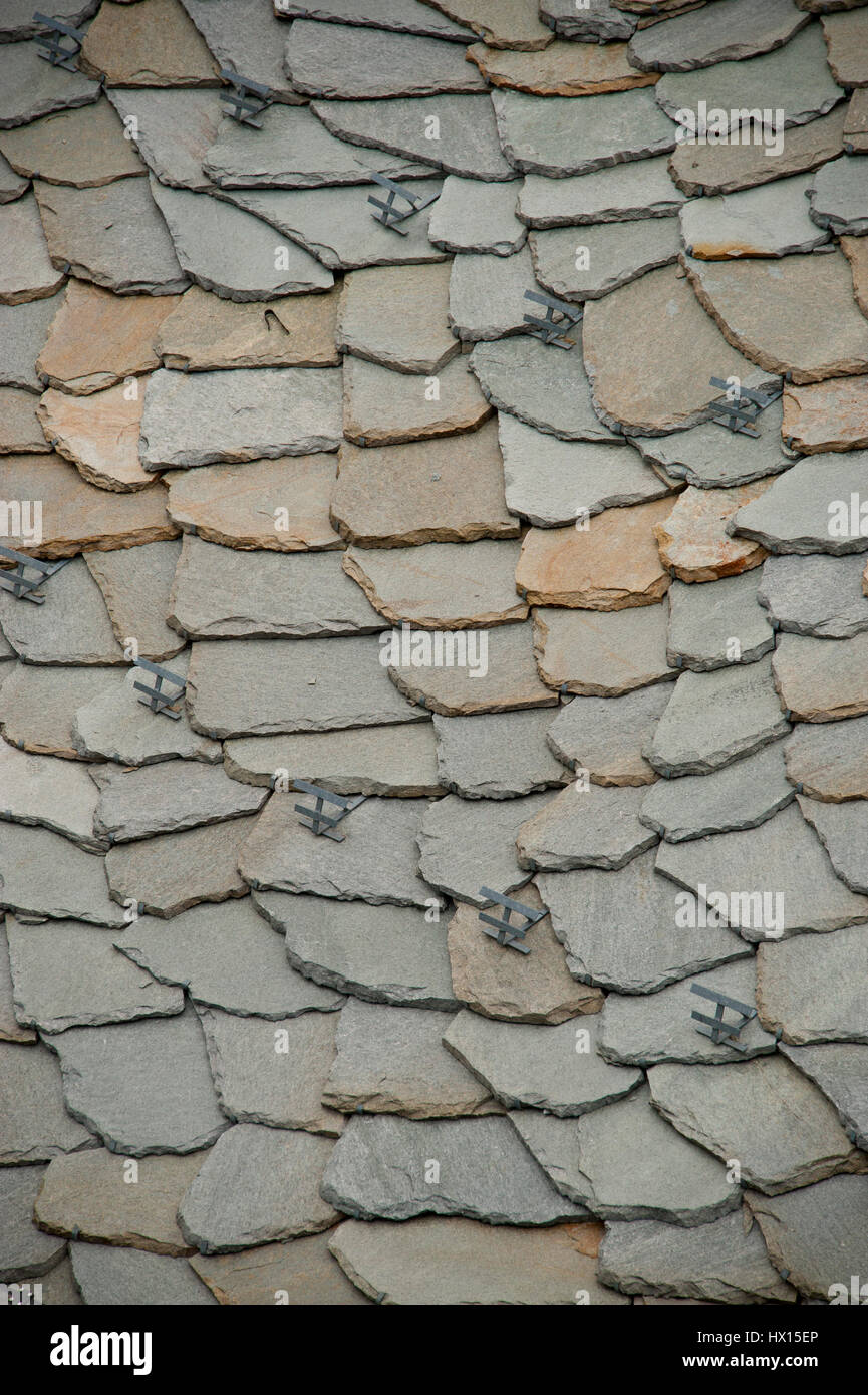 stone tiles on a roof in val d'aosta Stock Photo - Alamy